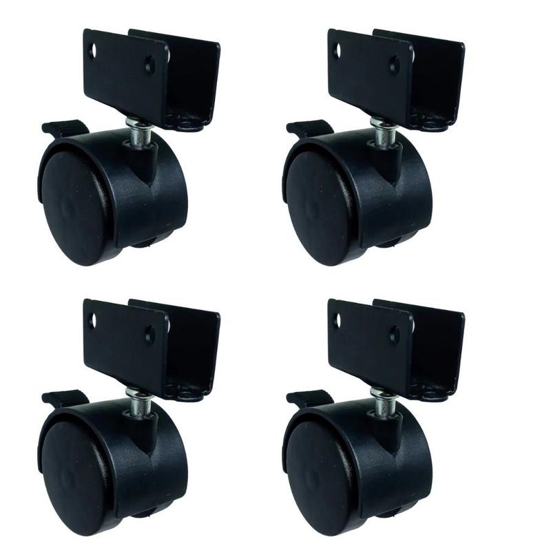 Kit 4 Rodizio para moveis Giratório com freio 40mm Perfil U 15mm Preto ...