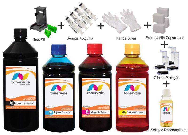 Kit 4 Tinta Para HP F4140 21 e 22 1 Litro Black e 500ml Color Linha ...