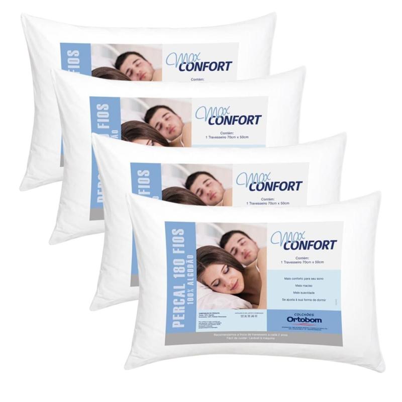 Kit 4 Travesseiros Ortobom Conforto Máximo 100% Suave - Travesseiro ...