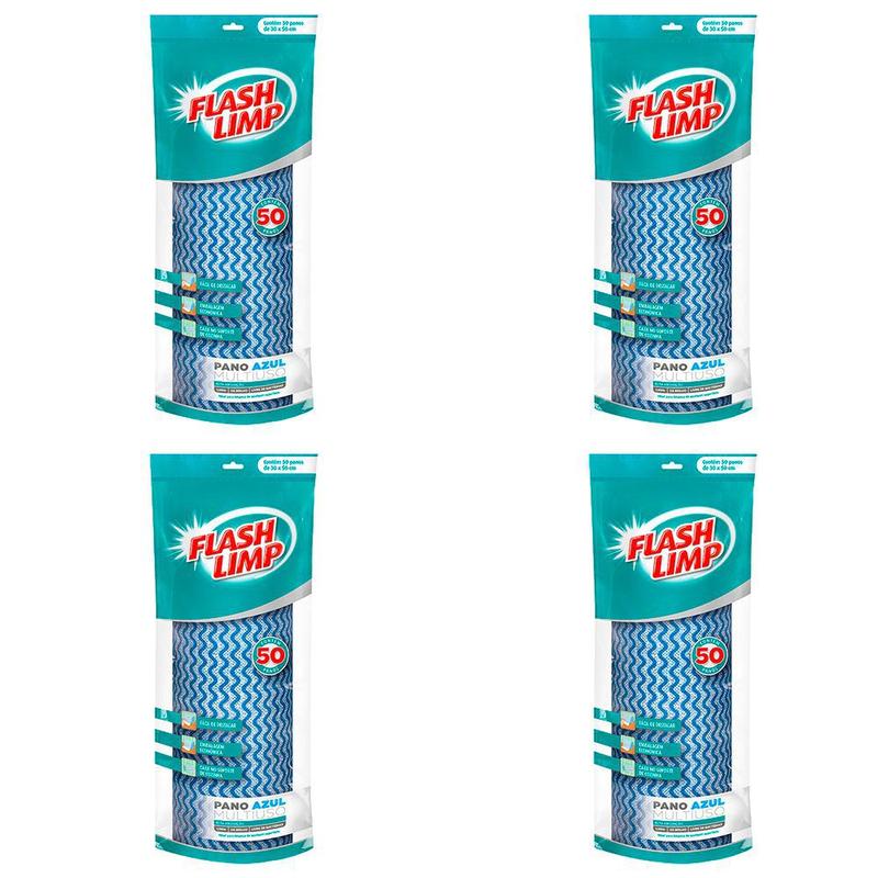 Kit 4 Und Pano Multiuso Rolo Flashlimp 50 Peças - Flash Limp - Pano ...