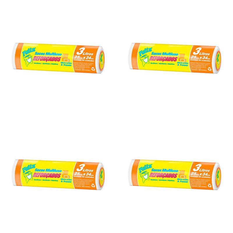Kit 4 Und Saco Multiuso Feliz Reforçados Freezer Microondas 3l 50 Und ...