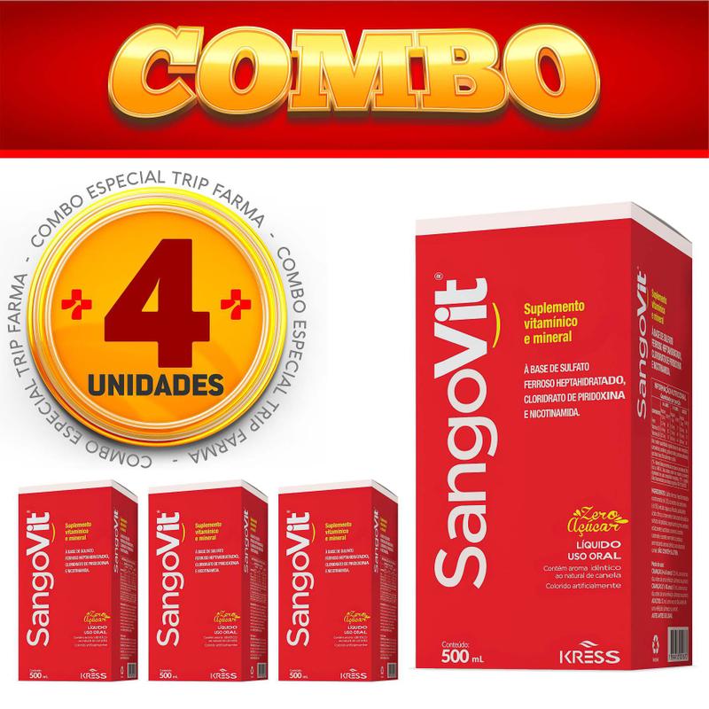 Kit 4 Unidades Sangovit Kress Zero Açucar 480 Mililitros - Vitaminas A ...