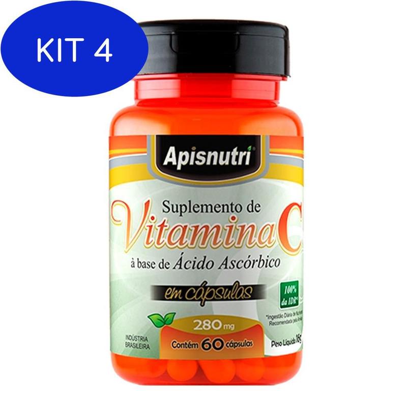 Kit 4 Vitamina C (Ácido Ascórbico) - 60 Cápsulas - Apisnutri ...
