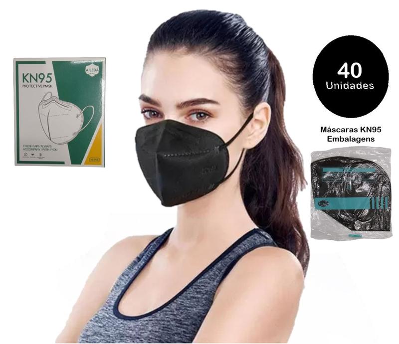 Kit 40 Máscaras Descartavel Kn95 C/clipe Nasal 4 Camadas Respiratória ...