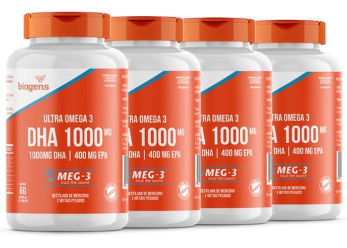 Kit 4X Omega 3 Dha 1000Mg -Epa 400Mg 60Cap Biogens Sem Sabor - Ômega 3 ...