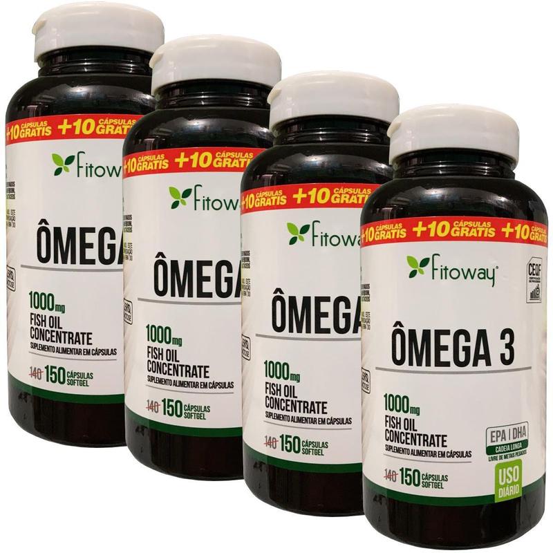 Kit 4x Ômega 3 Óleo Peixe 1000mg 150 Caps - Fitoway - FTW - Ômega 3 ...