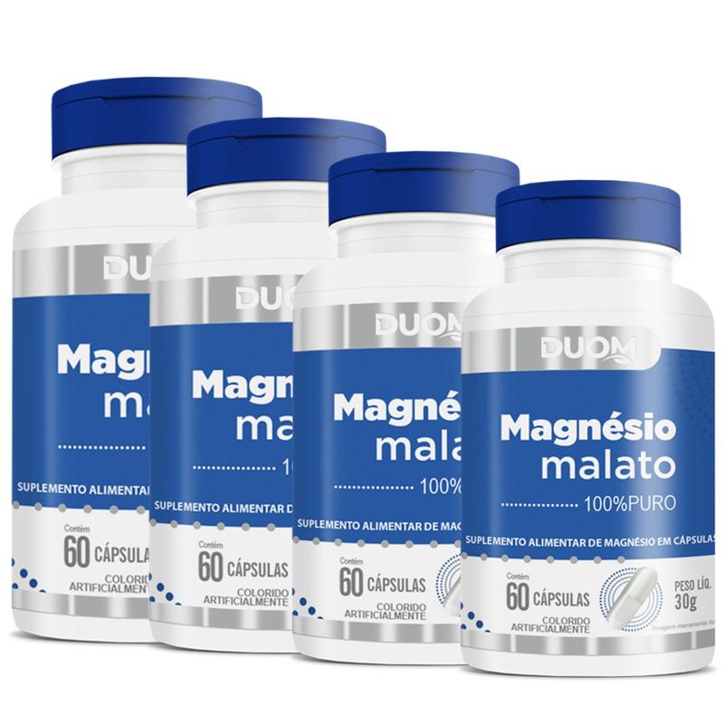 Kit 4x Suplemento Alimentar Magnesio Malato Puro 100% Original 60 Capsulas - Duom - Cloreto de ...