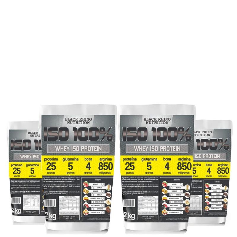 Kit 4x Whey Protein 2kg Isolado C/Nota Fiscal - Black Rhino - Whey ...