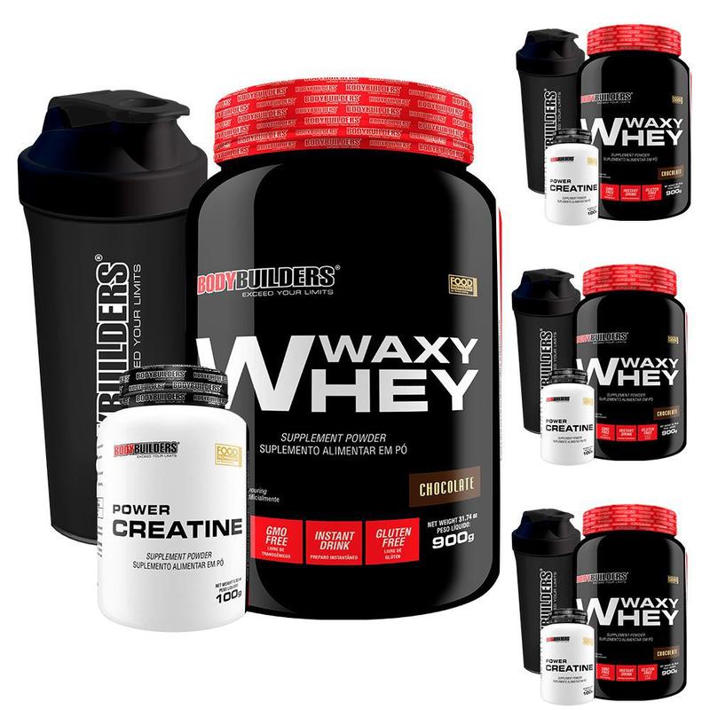 KIT 4x Whey Protein Waxy Whey 900g + 4x POWER Creatina 100g + 4x ...