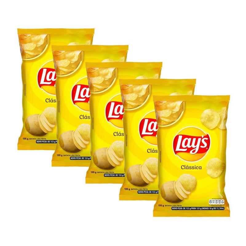 Kit 5 Batata Lays Clássica 135g - Salgadinhos e Aperitivos - Magazine Luiza