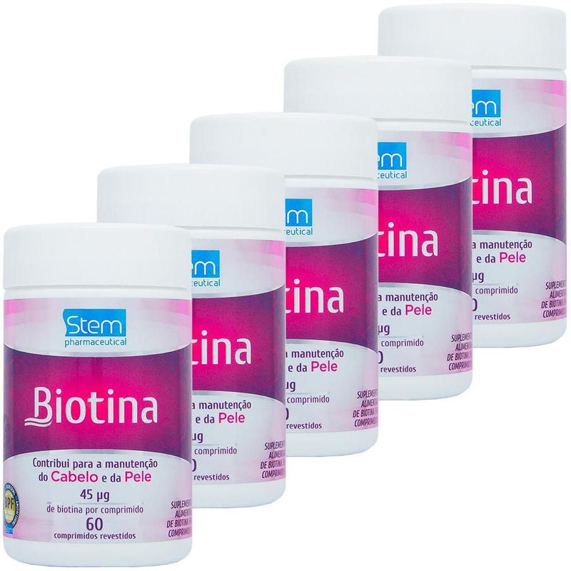 Kit 5 Biotina 60 Comprimidos Stem Pharmaceutical - STEM NOVALATINA ...
