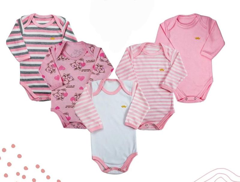 Kit 5 borys bodys para bebê menina 100% algodão. Estampas e cores ...