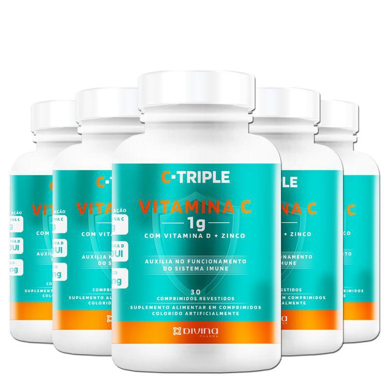 Kit 5 C-Triple Vitamina C 1000mg + Zinco + D Divina 30 cápsulas ...
