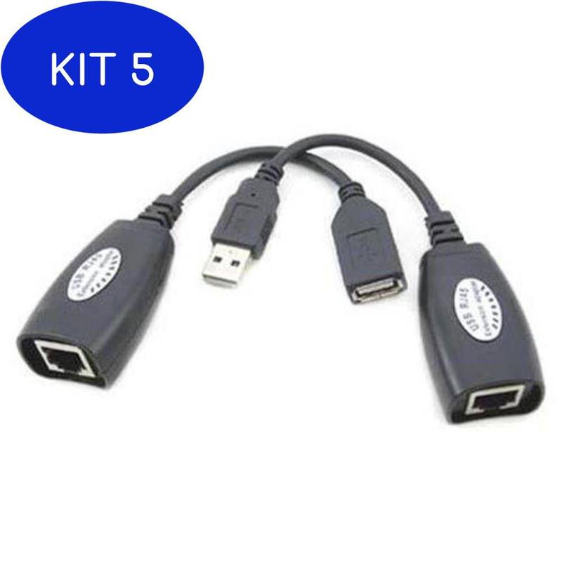 Kit 5 Cabo Usb Adptador Extensor Rj45 Usb Via Cabo De Rede - Adaptador Extensor - Adaptador USB ...