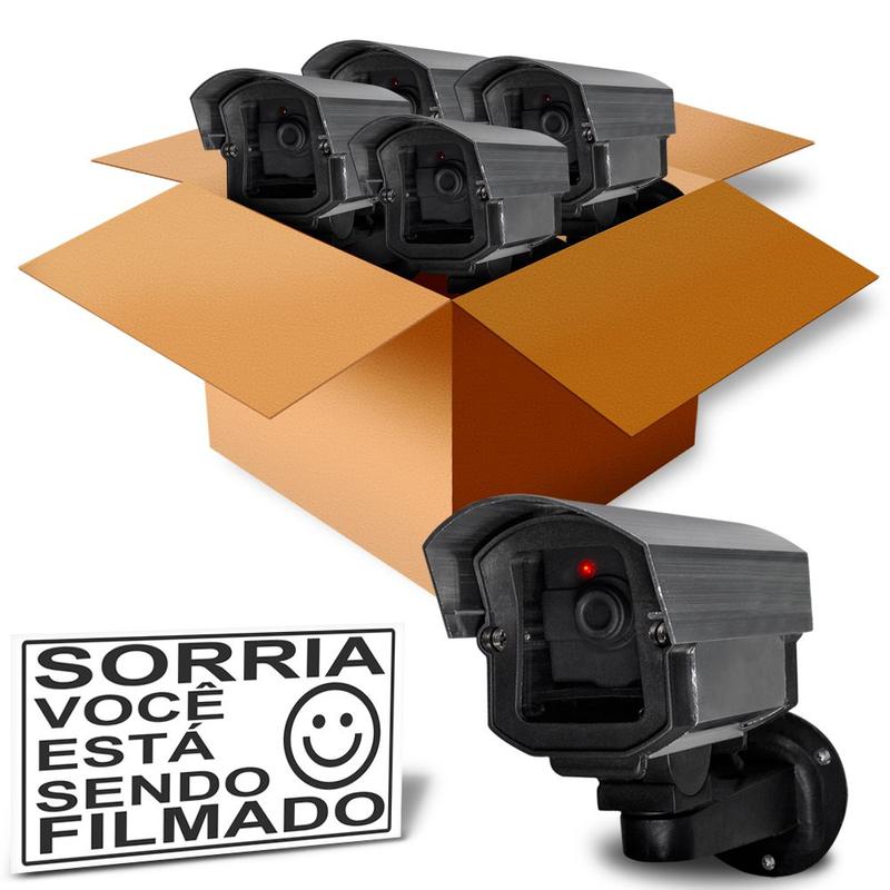 Kit 5 Câmeras Falsas com LED Bivolt + 5 Placas Sorria - Configseg ...