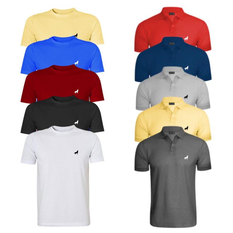 Kit 5 camisetas masculina 100% algodão + 5 camisas gola polo slim com ...