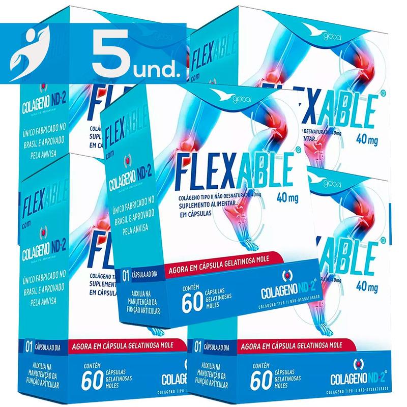 Kit 5 Colágeno Tipo 2 FlexAble Global Suplementos 60 Cápsulas ...