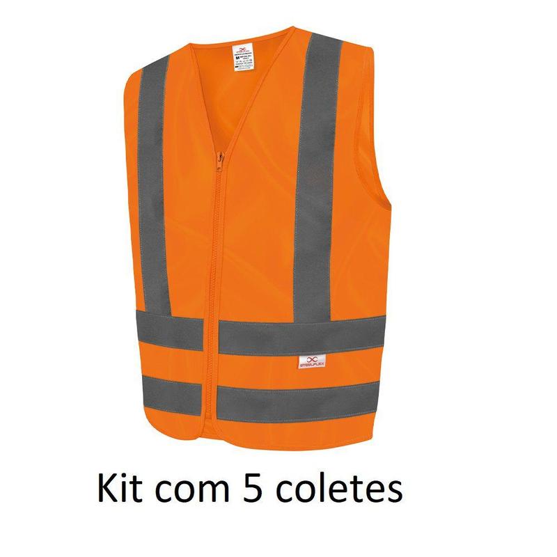 Kit 5 Coletes Refletivo Com Ziper XG Laranja Steelflex - Colete ...