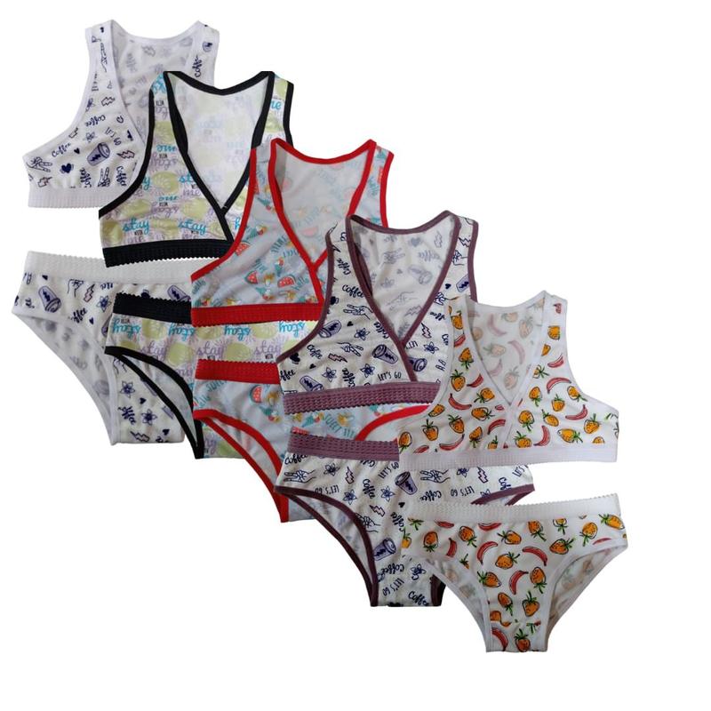 Kit 5 Conjuntos Menina Moça estampado de microfibra Infantil - INTIMAS ...