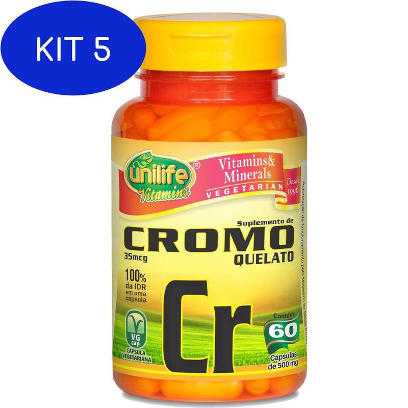Kit 5 Cromo quelato - Unilife - Picolinato de Cromo - Magazine Luiza