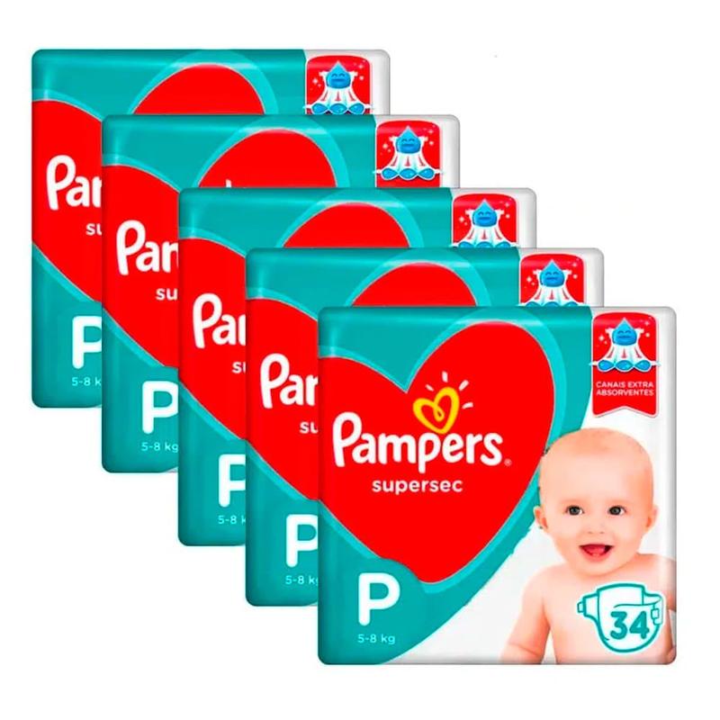 Kit 5 Fraldas Pampers Supersec Pacotão P 170 Unidades - Fralda ...