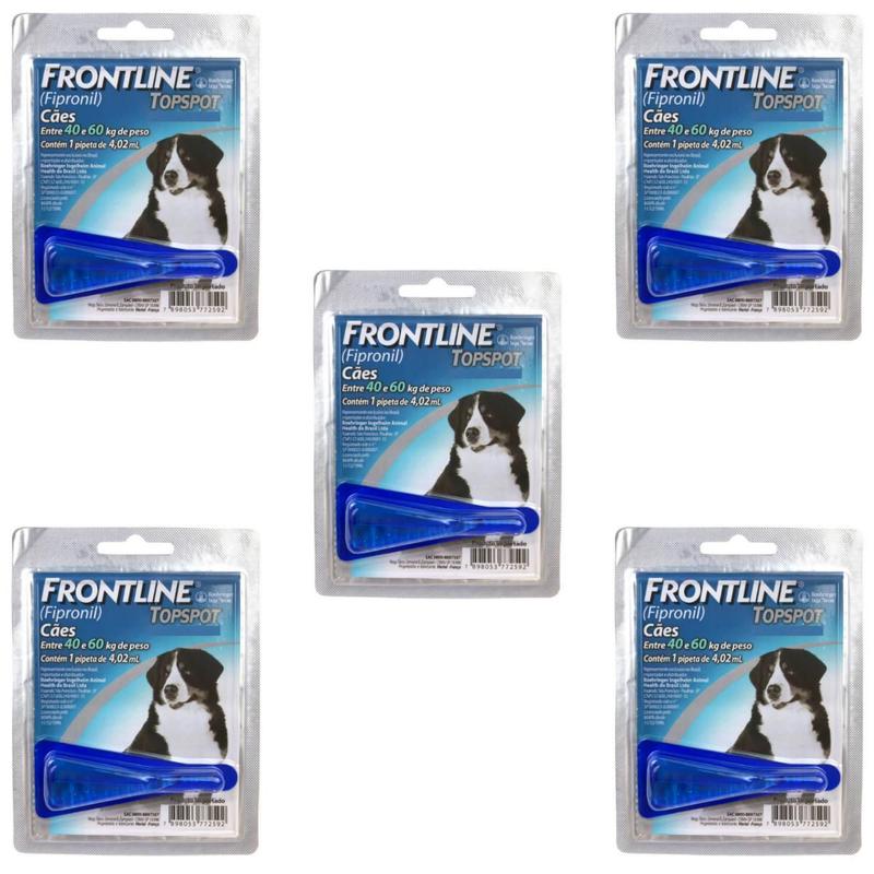 Kit 5 Frontline Topspot 40 A 60kg Cães Pulgas Carrapatos - Boehringer ...