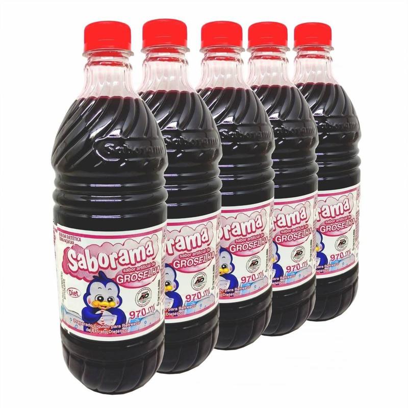 Kit 5 Groselha Diet Sem Açúcar Sem Glúten 970ml - Saborama - Xarope de ...