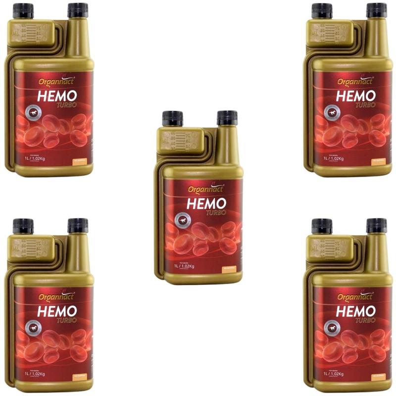 Kit 5 Hemo Turbo 1L Suplemento Alimentar Equinos Organnact - Vitaminas ...