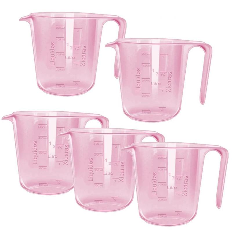 Kit 5 Jarras Medidor Graduada 500ml em Plastico Injetemp Rosa - Copo ...
