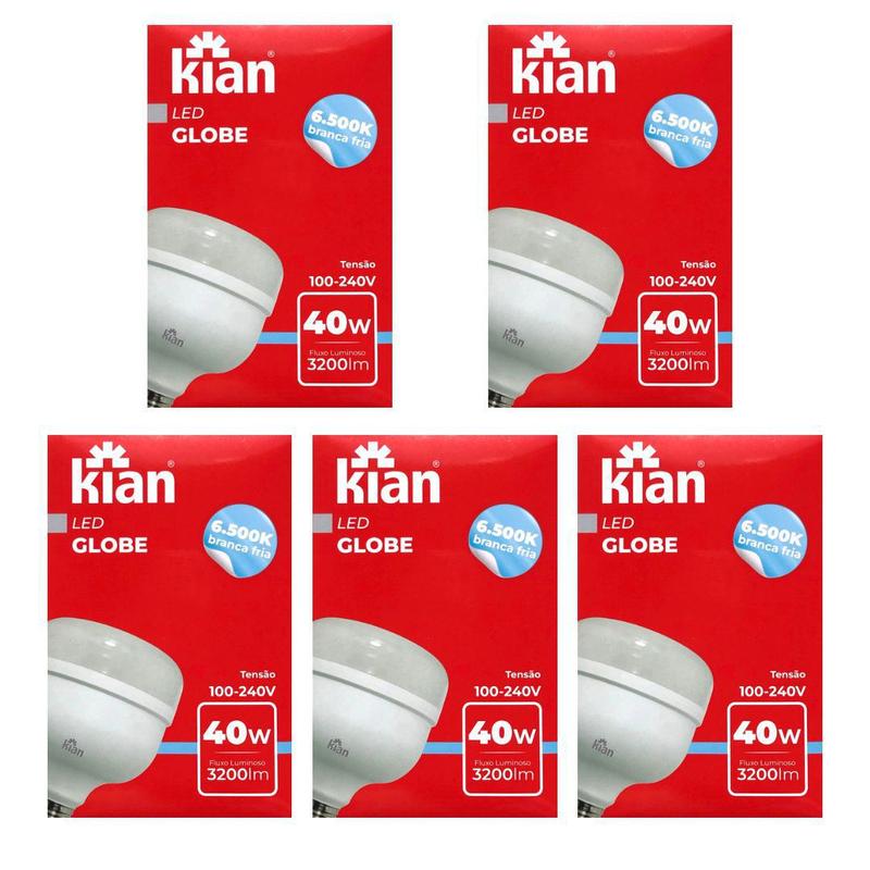 Kit 5 Lâmpada LED Fria 40w Iluminação Externa Branca Fria - Kian ...