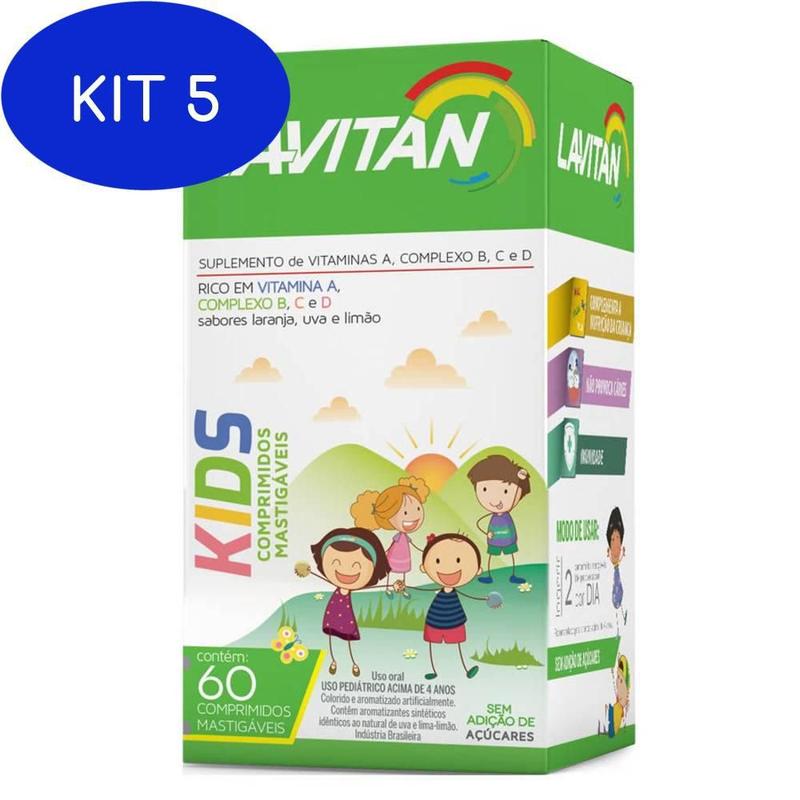 Kit 5 Lavitan Kids 60 Comprimidos Mastigaveis - Multivitamínico ...