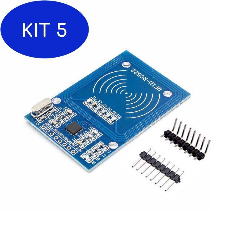 Kit 5 Leitor Rfid Mfrc522 13,56 Mhz Arduino Módulo Tag - Mj - Leitor ...