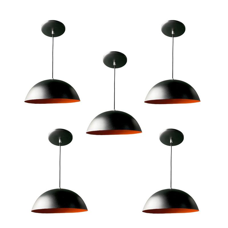 Kit 5 Luminária Pendente Meia Lua 34cm Com Interior Cobre Com Fiação ...