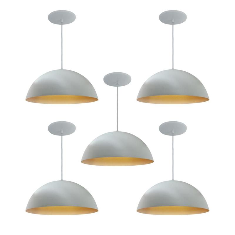 Kit 5 Luminária Pendente Meia Lua 50cm Interior Cobre Com Fiação 110 ...