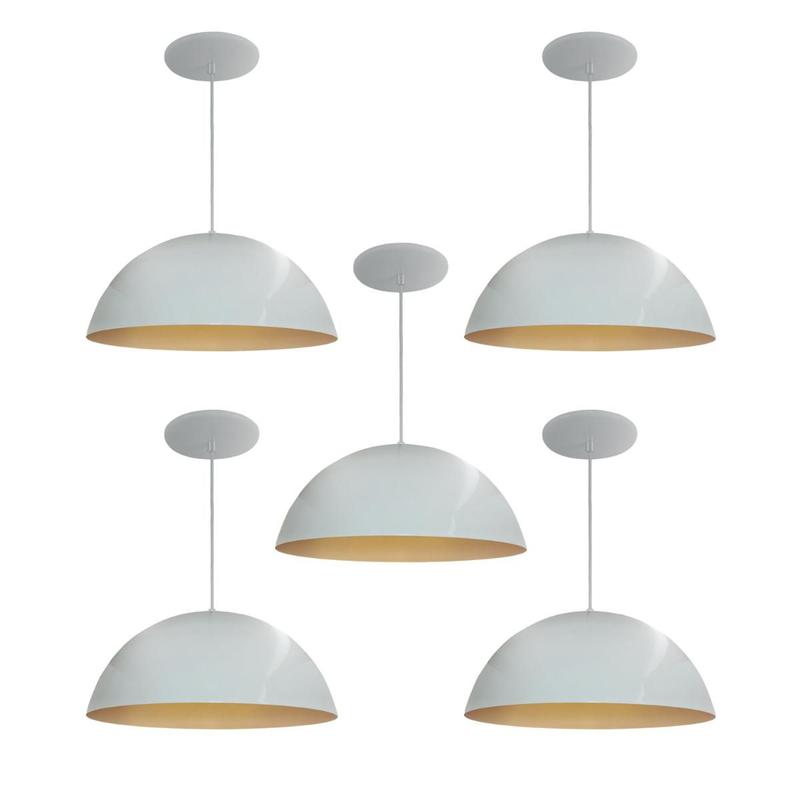 Kit 5 Luminária Pendente Meia Lua 50cm Interior Cobre Com Fiação 110 ...