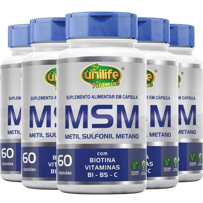 kit 5 MSM - Metil Sulfonil Metano com Biotina + Vitaminas - 60 caps ...