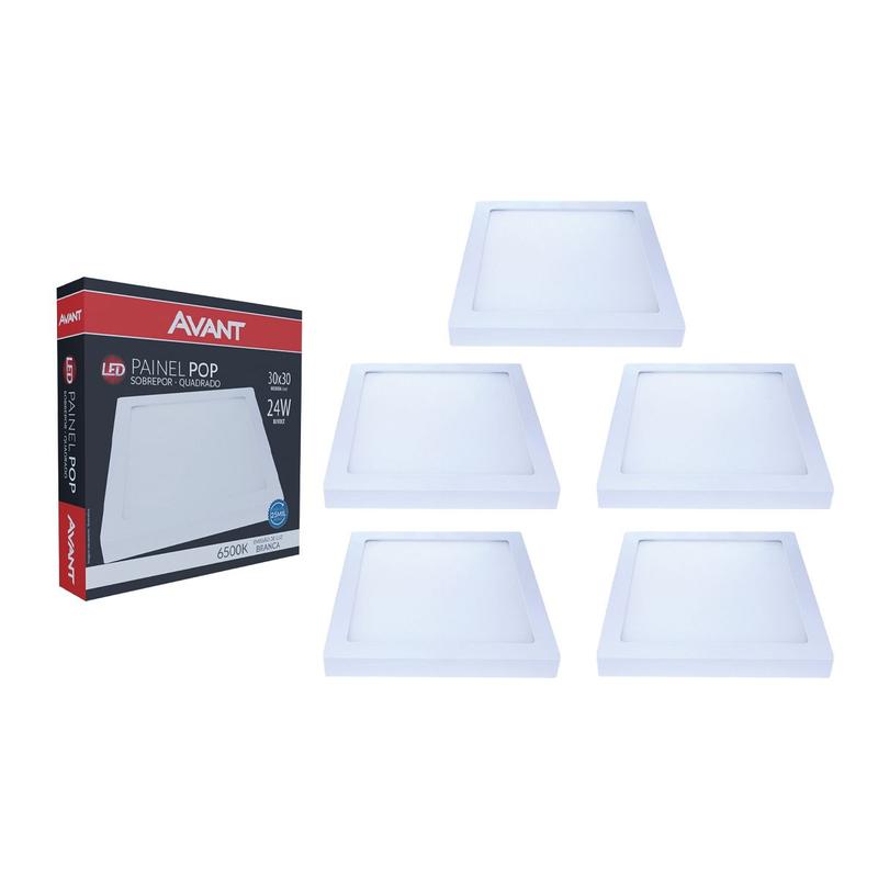 Kit 5 Painéis LED Para Sobrepor Pop Quadrado Avant 24W Luz Branco Frio ...