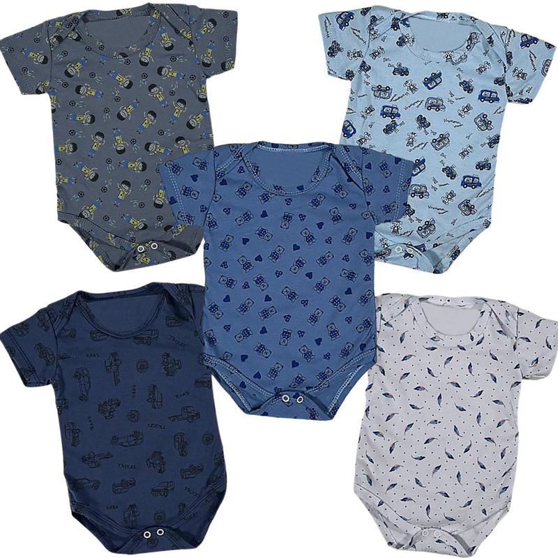 Kit 5 Peças Body Bebe M/curta Estampado 100% Algodão Menino - Bebe ...