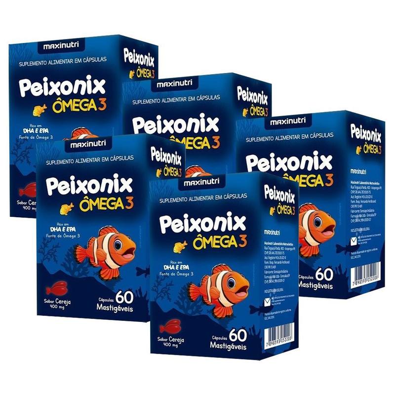 Kit 5 Peixonix Ômega 3 Infantil - 60 Cápsulas - Maxinutri - Ômega 3 ...