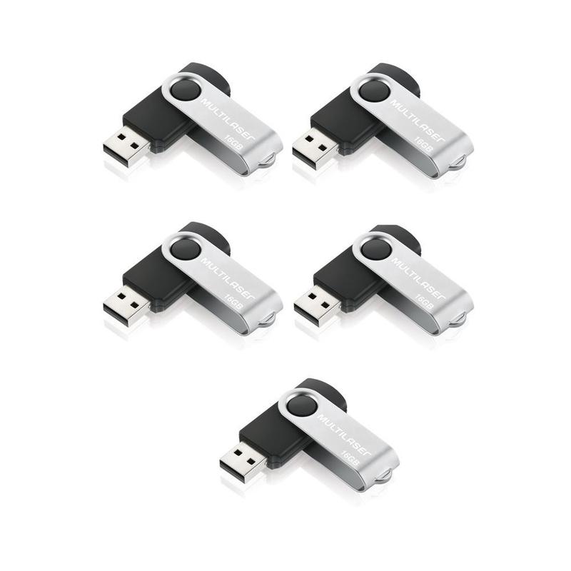 Kit 5 Pen Drives 16 Gb Twist Multilaser USB 2.0 Preto e prata - PD588 ...