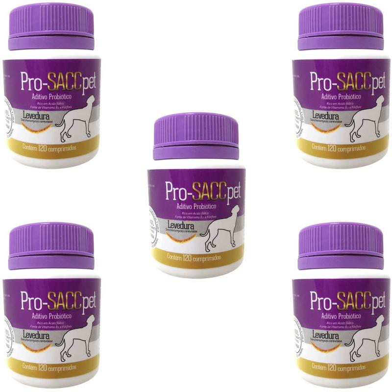 Kit 5 Pro-Sacc Pet 120 Comp Cada Aditivo Probiotico Univitta ...