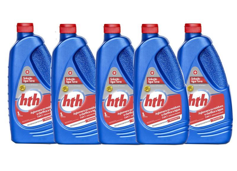 Kit 5 Solução Água Turva 1 Litro Hth Para Água de Piscina - Tratamento ...