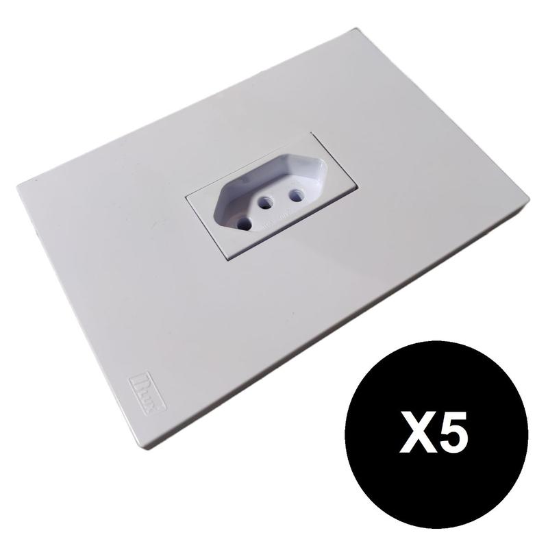 Kit 5 Tomada Simples Vertical 10A Blux Recta Branco Gloss - Tomadas ...