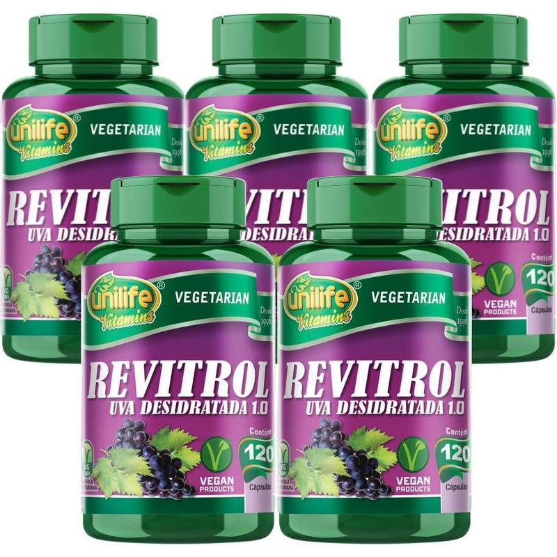 Kit 5 Un Revitrol Semente De Uva Resveratrol 500mg 600 Capsulas Vegano ...