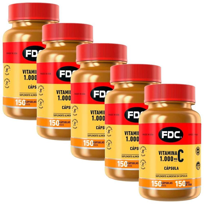Kit 5 Vitamina C Ácido Ascórbico 150 Cápsulas FDC Vitamina - Vitaminas ...