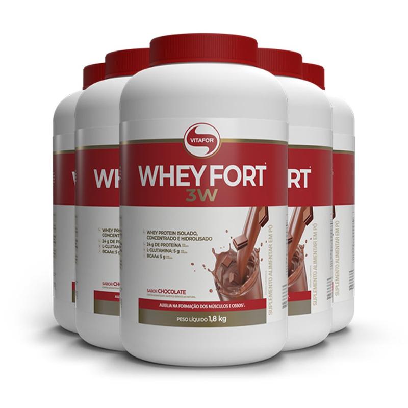 Kit 5 Whey Fort 3W Vitafor Chocolate 1800g - Whey Blend - Magazine Luiza