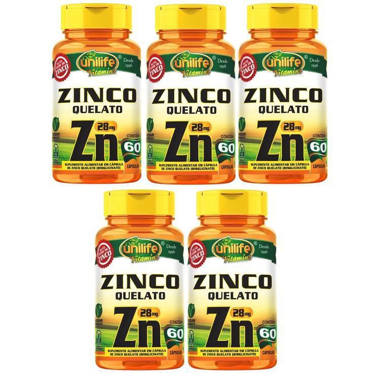 Kit 5 Zinco Quelato Zn 60 Cápsulas 28Mg Unilife - Zinco - Magazine Luiza