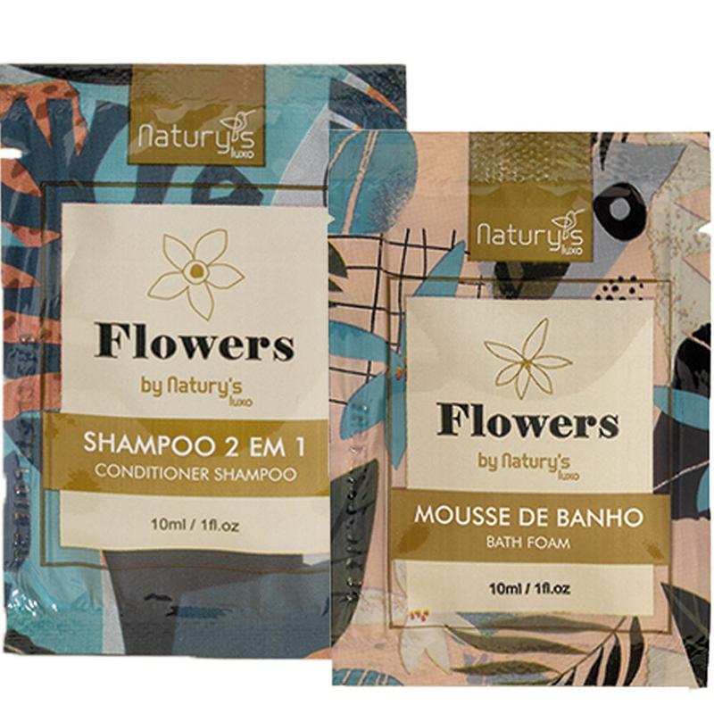 Kit 500 Shampoo 2 em 1 10Ml + 500 Mousse de banho Flowers Naturys Hotel ...