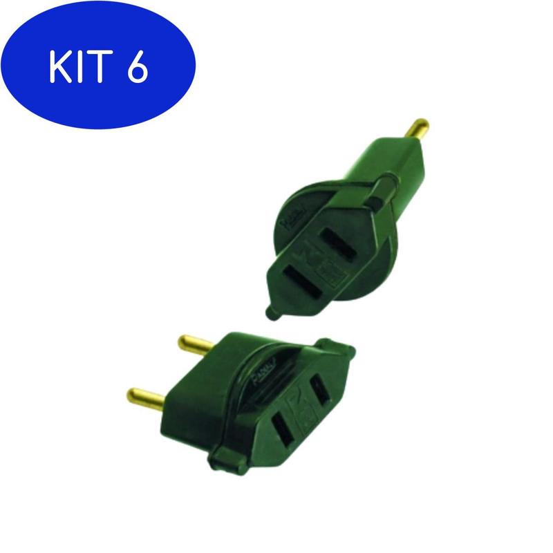 Kit 6 Adaptador Tomada Elétrico Plug Chato Preto 10A 250V - Usc - Plugs ...