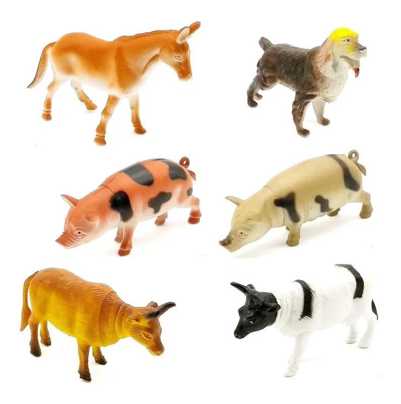 Kit 6 Animal Borracha Fazenda Vaca Bode Jegue Porco Cão - toys ...